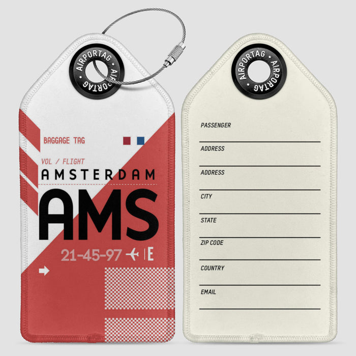 Airport Code Luggage Tag - IATA code AMS baggage tag