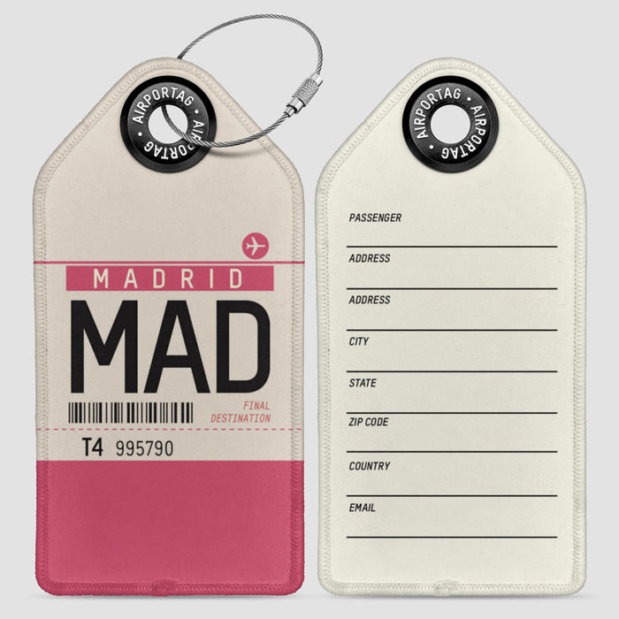 Airport Code Luggage Tag - IATA code MAD baggage tag