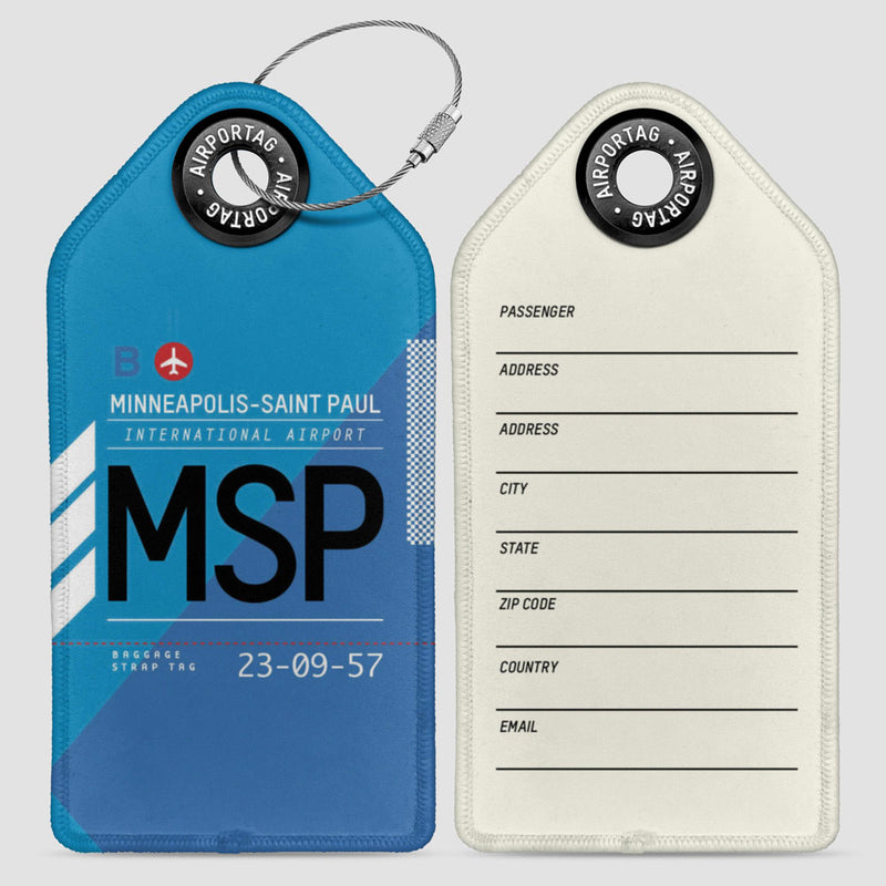 Airport Code Luggage Tag - IATA code MSP baggage tag