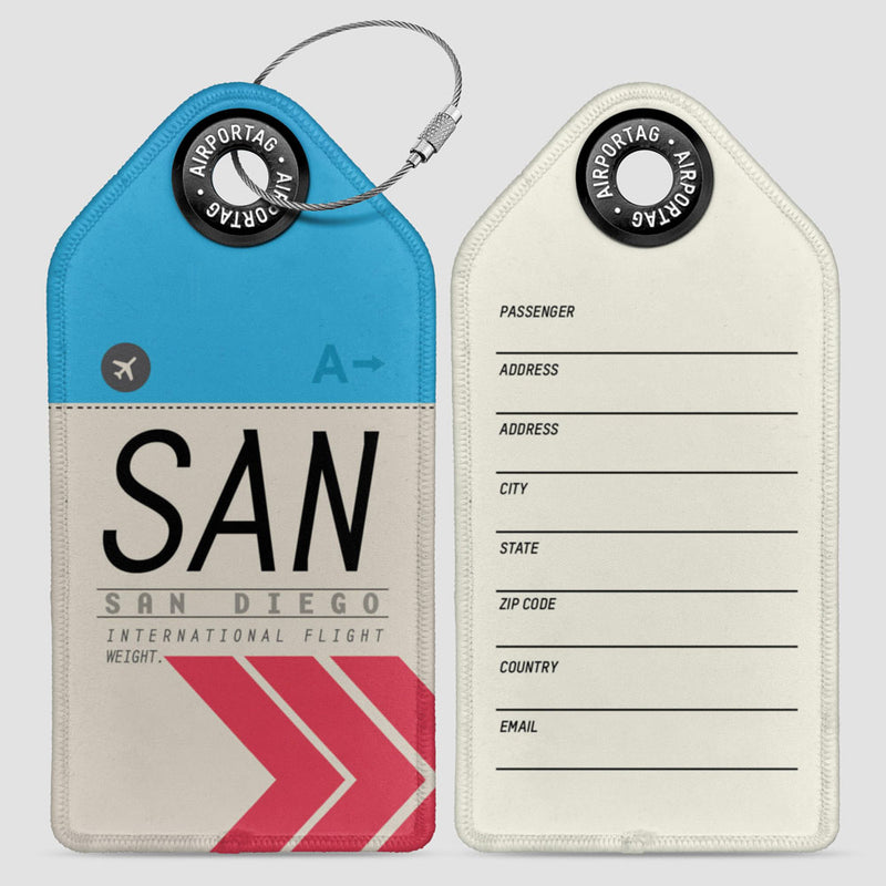 Airport Code Luggage Tag - IATA code SAN baggage tag