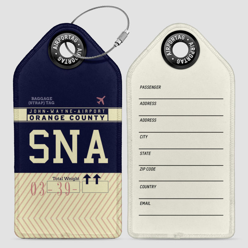 Airport Code Luggage Tag - IATA code SNA baggage tag