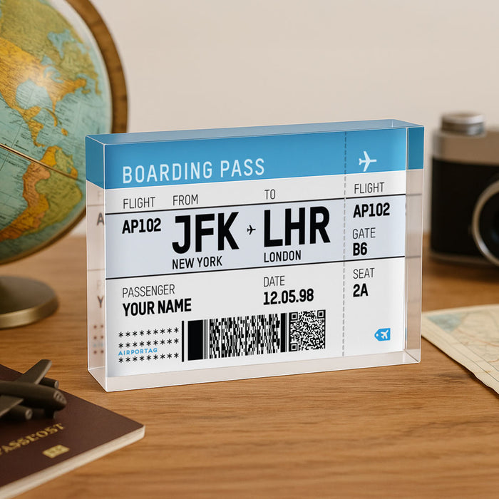Boarding Pass Personalised Block Decoration