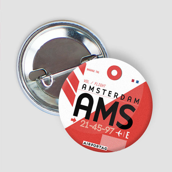 Pinback Button - Schiphol Airport - Amsterdam, Netherlands - IATA code AMS