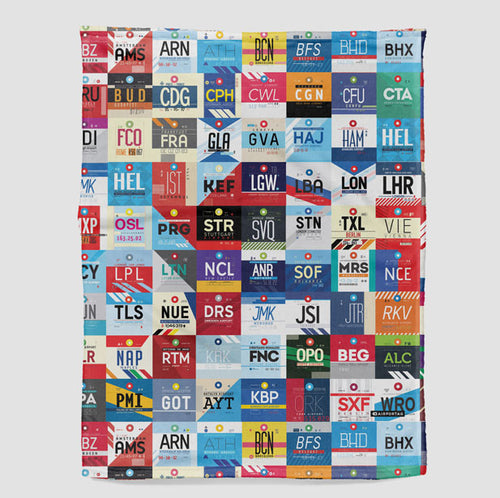 Throw Blanket - European airport codes pattern.