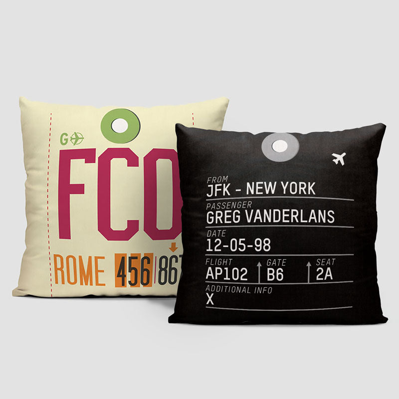 Throw Pillow - FCO - Rome - Fiumicino Airport. IATA code FCO.