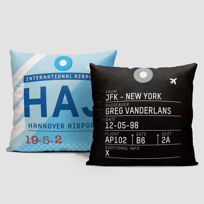 Airport Code Throw Pillow - HAJ - Hannover Airport - Lower Saxony, Germany