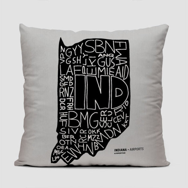 INDIANA Map - IATA Airport Codes Throw Pillow