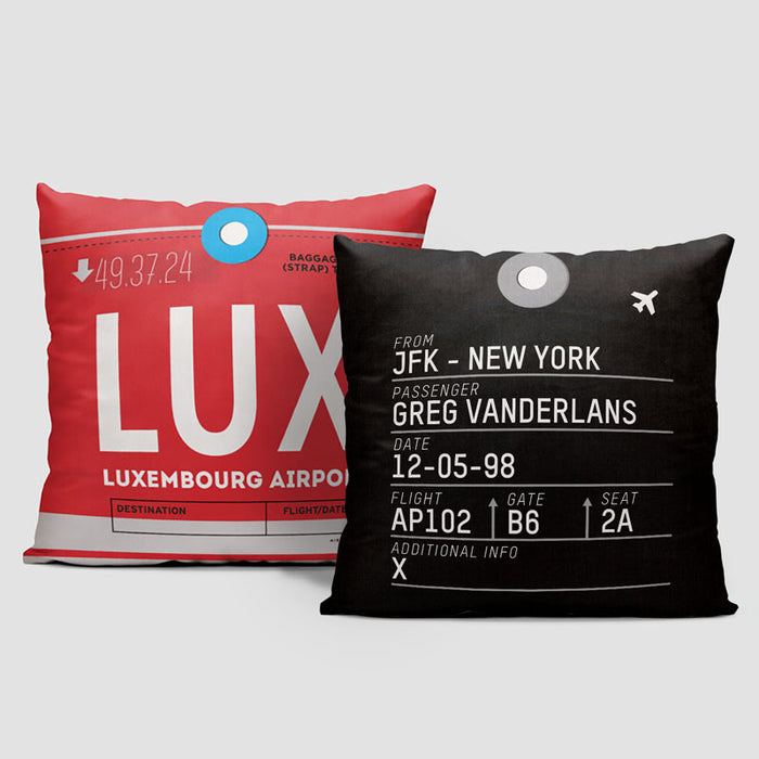 Airport Code Throw Pillow - LUX - Luxembourg Findel Airport - Luxembourg