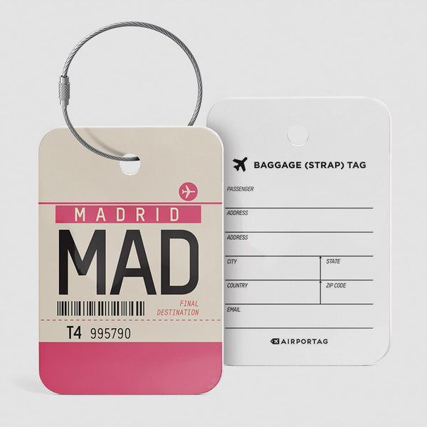 Airport Code Luggage Tag - IATA code MAD baggage tag