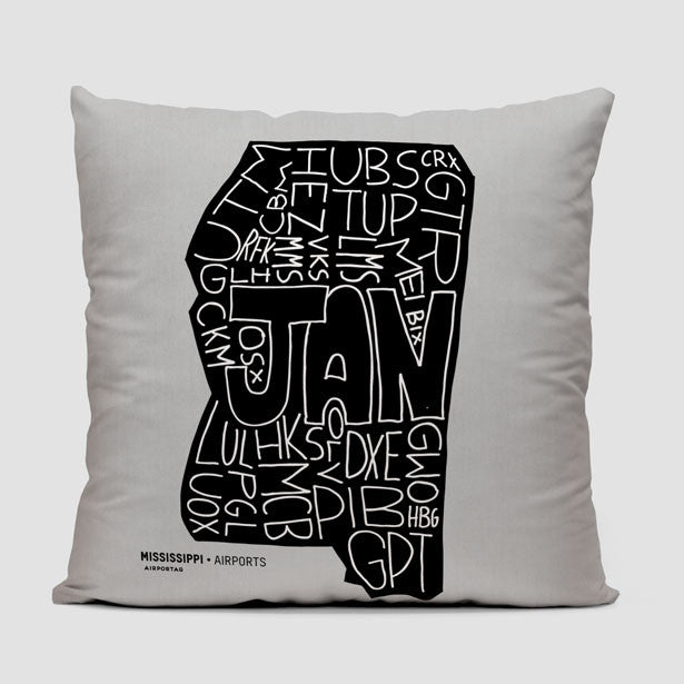 MISSISSIPPI Map - IATA Airport Codes Throw Pillow