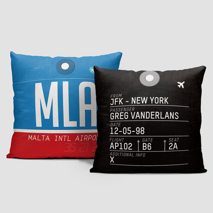 Airport Code Throw Pillow - MLA - Malta Intl Airport - Luqa, Malta
