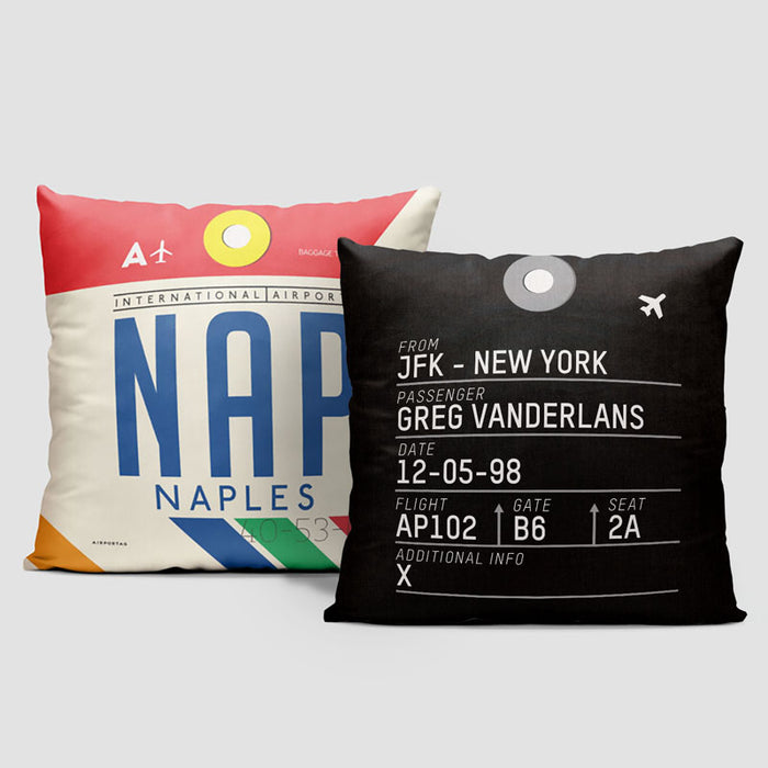 Airport Code Throw Pillow - NAP - Naples Intl Airport - Campania, Italy