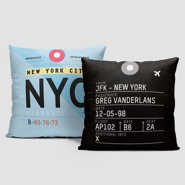 Airport Code Throw Pillow - NYC - New York Airports