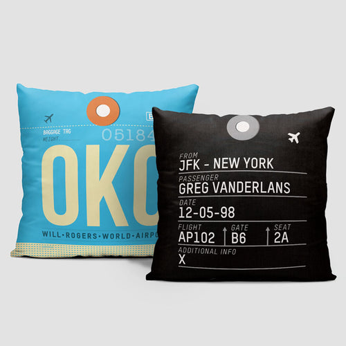 Airport Code Throw Pillow - OKC - Will Rogers World Airport - US