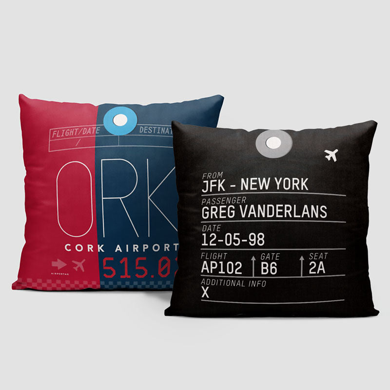 Airport Code Throw Pillow - ORK - Cork Airport - Cork, Ireland