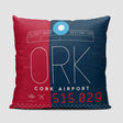 Airport Code Throw Pillow - ORK - Cork Airport - Cork, Ireland