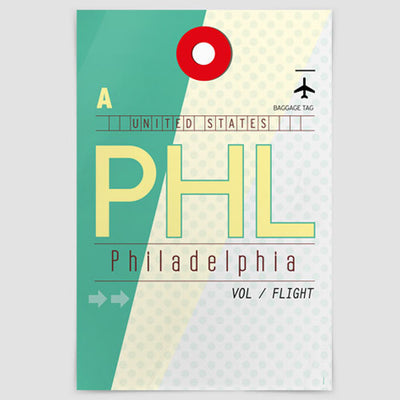 Poster - Wall Art Print - PHL - Philadelphia Intl Airport - IATA code PHL