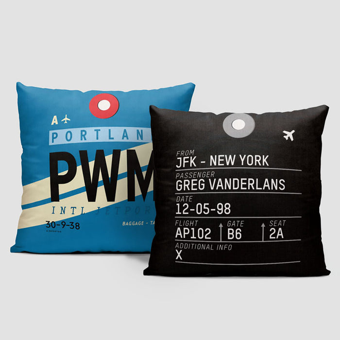Airport Code Throw Pillow - PWM - Eppley Airfield - Omaha, Nebraska, US