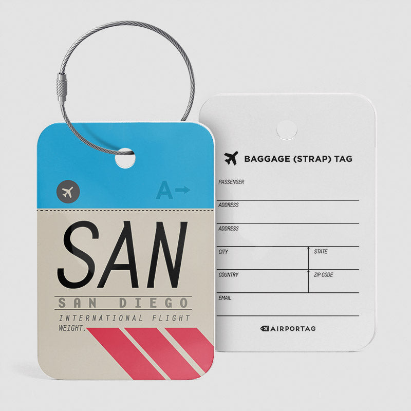 Airport Code Luggage Tag - IATA code SAN baggage tag