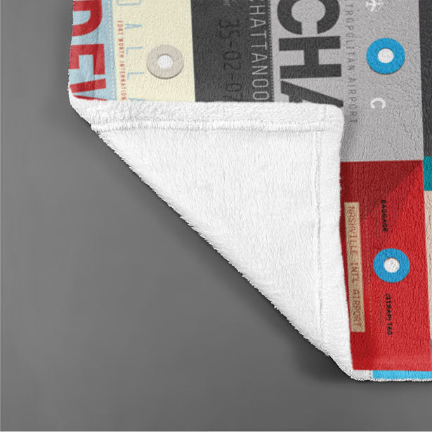 Throw Blanket - USA Airports IATA code pattern.