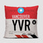 Throw Pillow - YVR - Vancouver Intl Airport. IATA code YVR