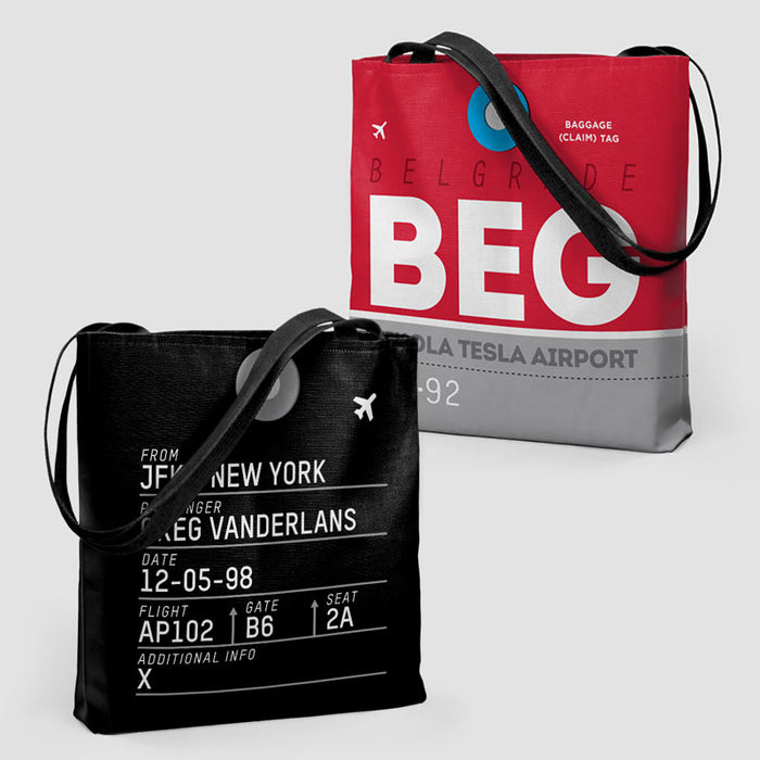 Tote Bag - BEG - Nikola Tesla Airport - Belgrade, Serbia - IATA code BEG