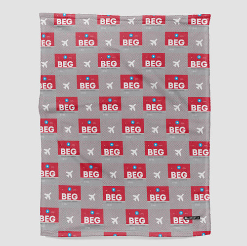 Throw Blanket - BEG airport code pattern.