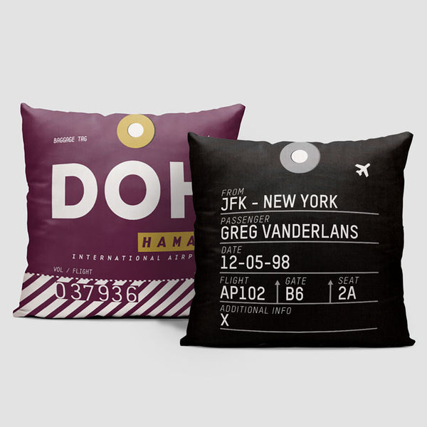 Airport Code Throw Pillow - DOH - Hamad Airport - Qatar