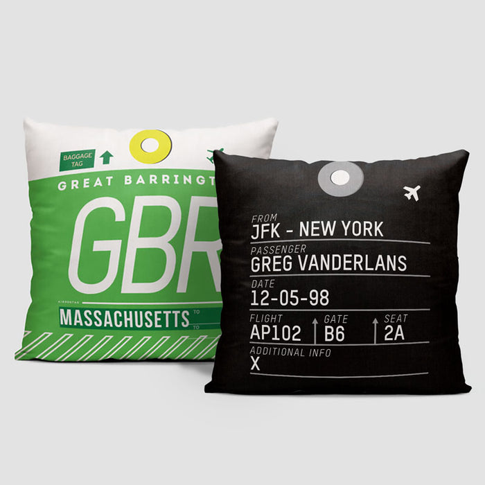 Airport Code Throw Pillow - GBR - Great Barrington Airport - USA