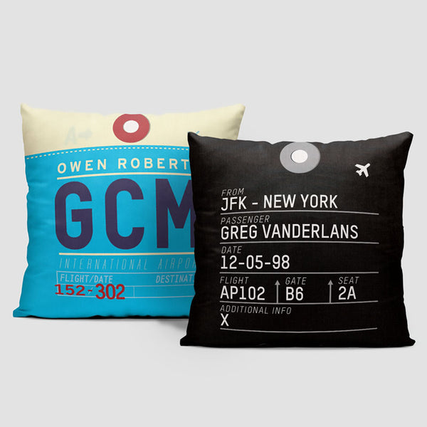Airport Code Throw Pillow - GCM - Owen Roberts Intl Airport, Cayman Islands