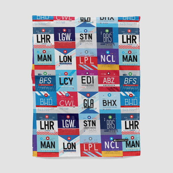 Throw Blanket - UK airport codes pattern.