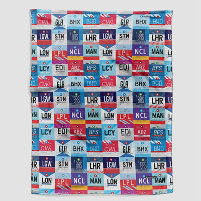 Throw Blanket - UK airport codes pattern.