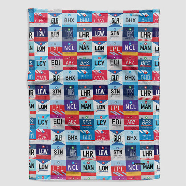 Throw Blanket - UK airport codes pattern.